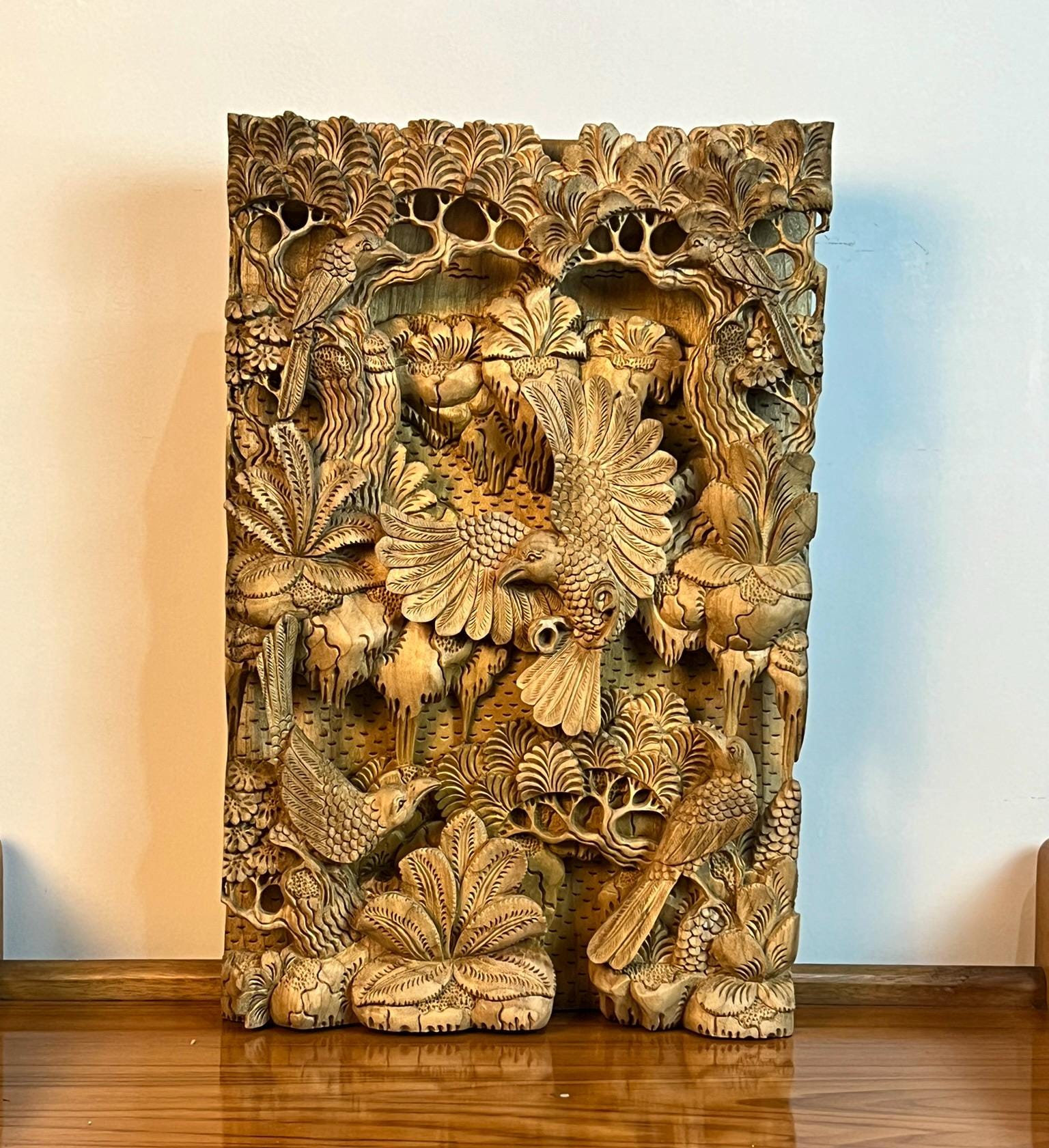 Handmade 3D Wood Carving Relief Wall Sculpture "the Playful Ravens ...