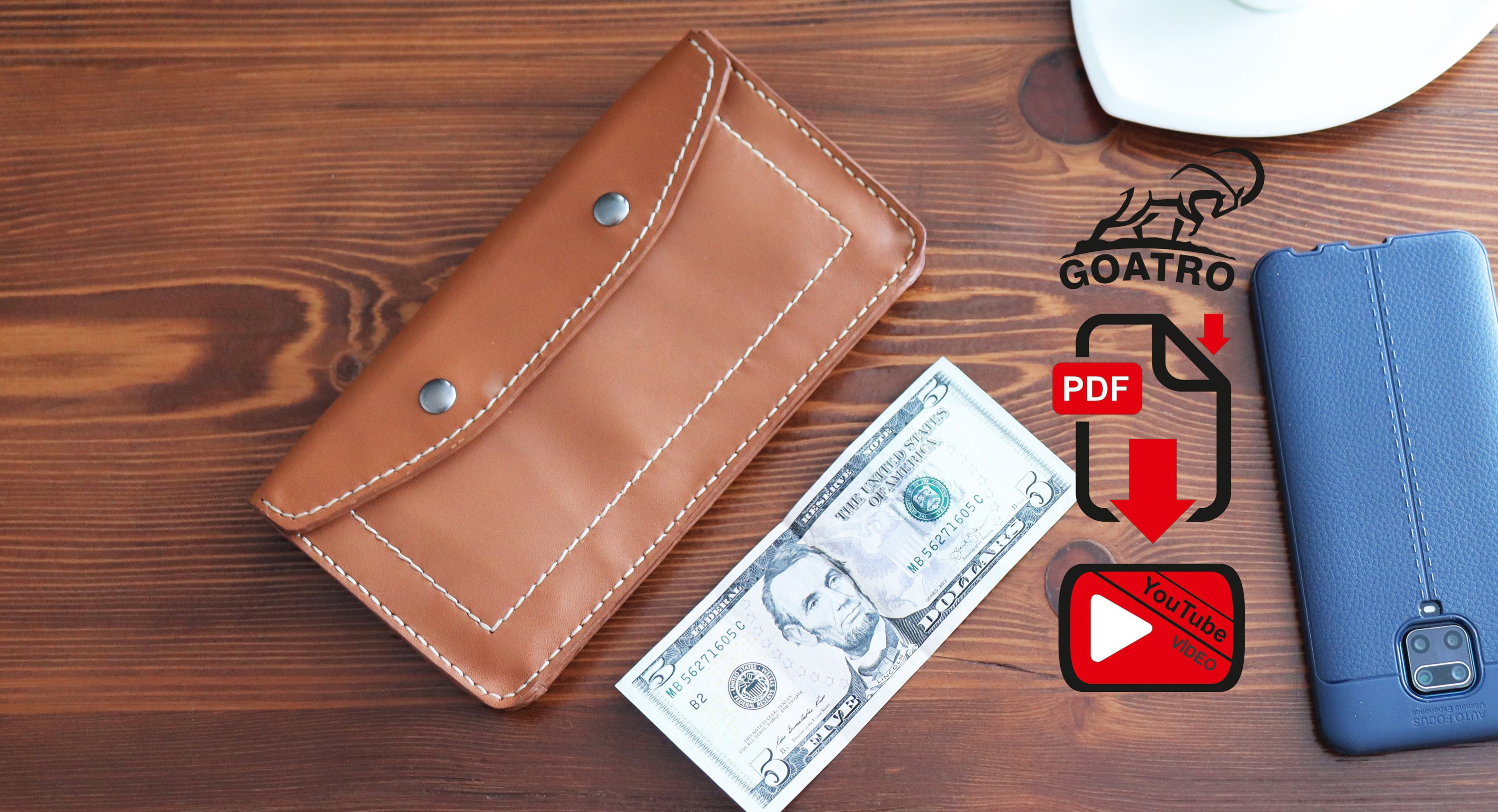 PDF Long Wallet Template Pattern Phone Wallet Leather - Etsy