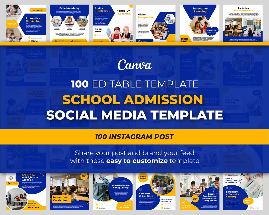 100 School Education Admission Social Media Template for Canva ...