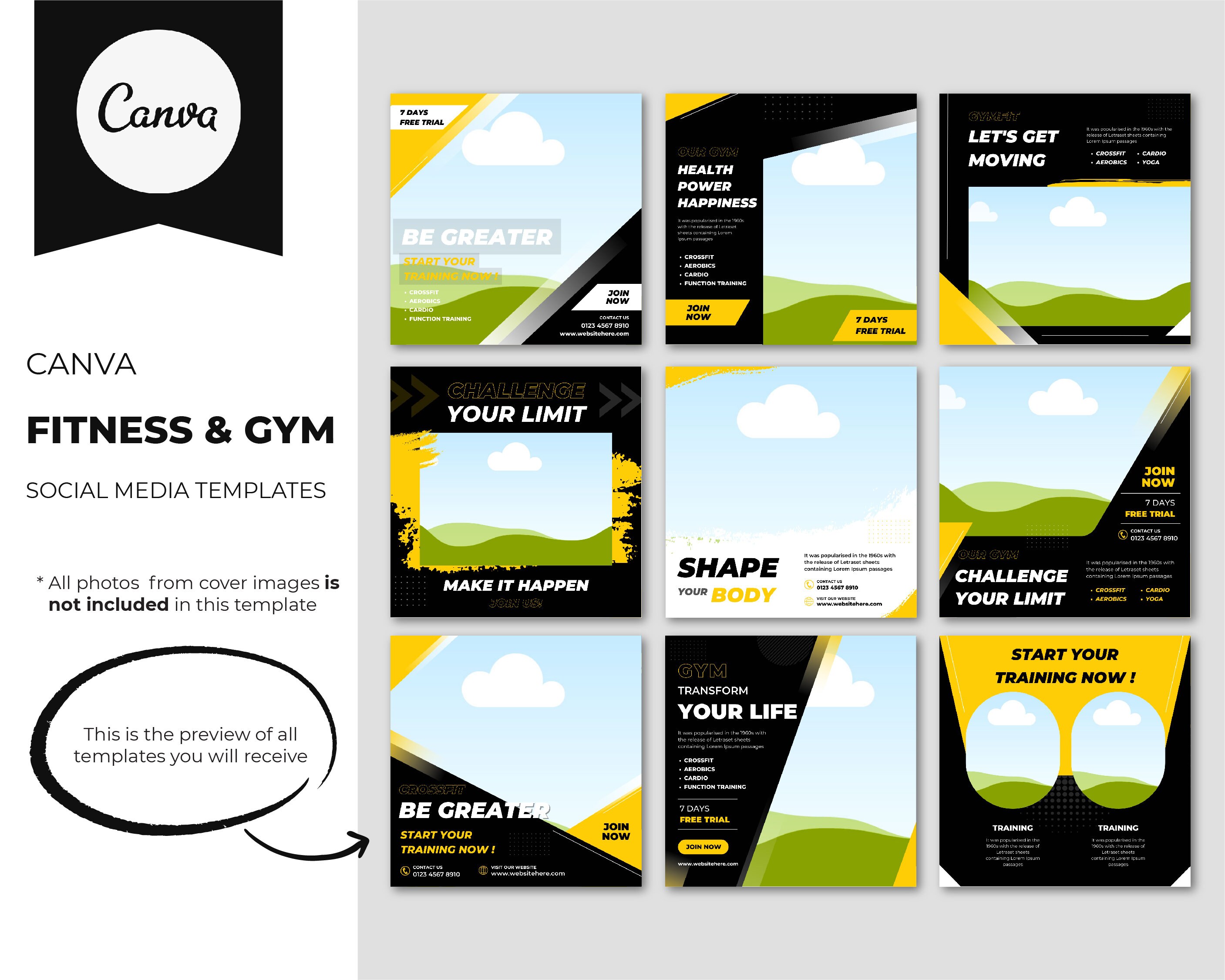 Gym & Fitness Bold Social Media on Canva | Social Medium | Instagram ...