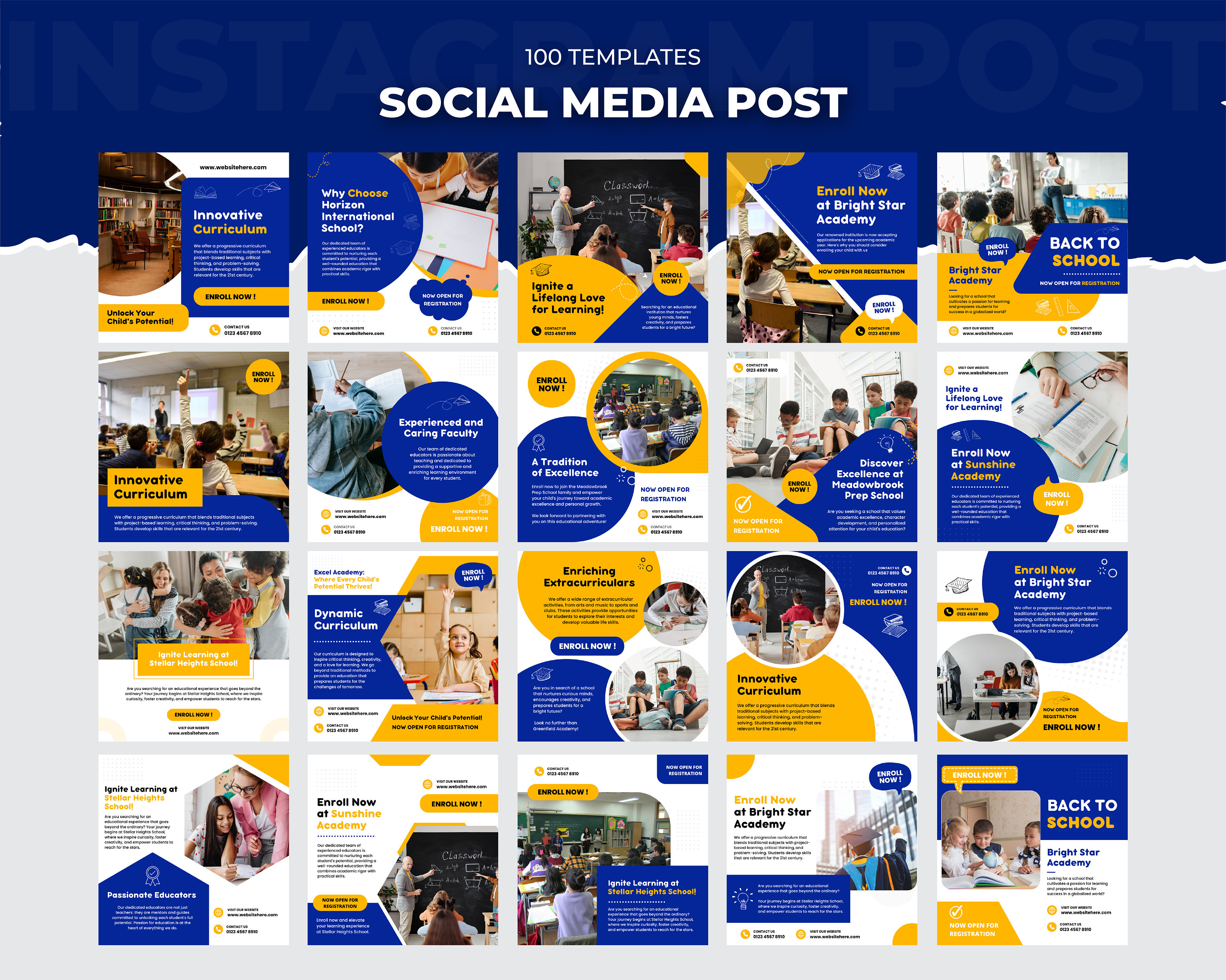 100 School Education Admission Social Media Template for Canva ...