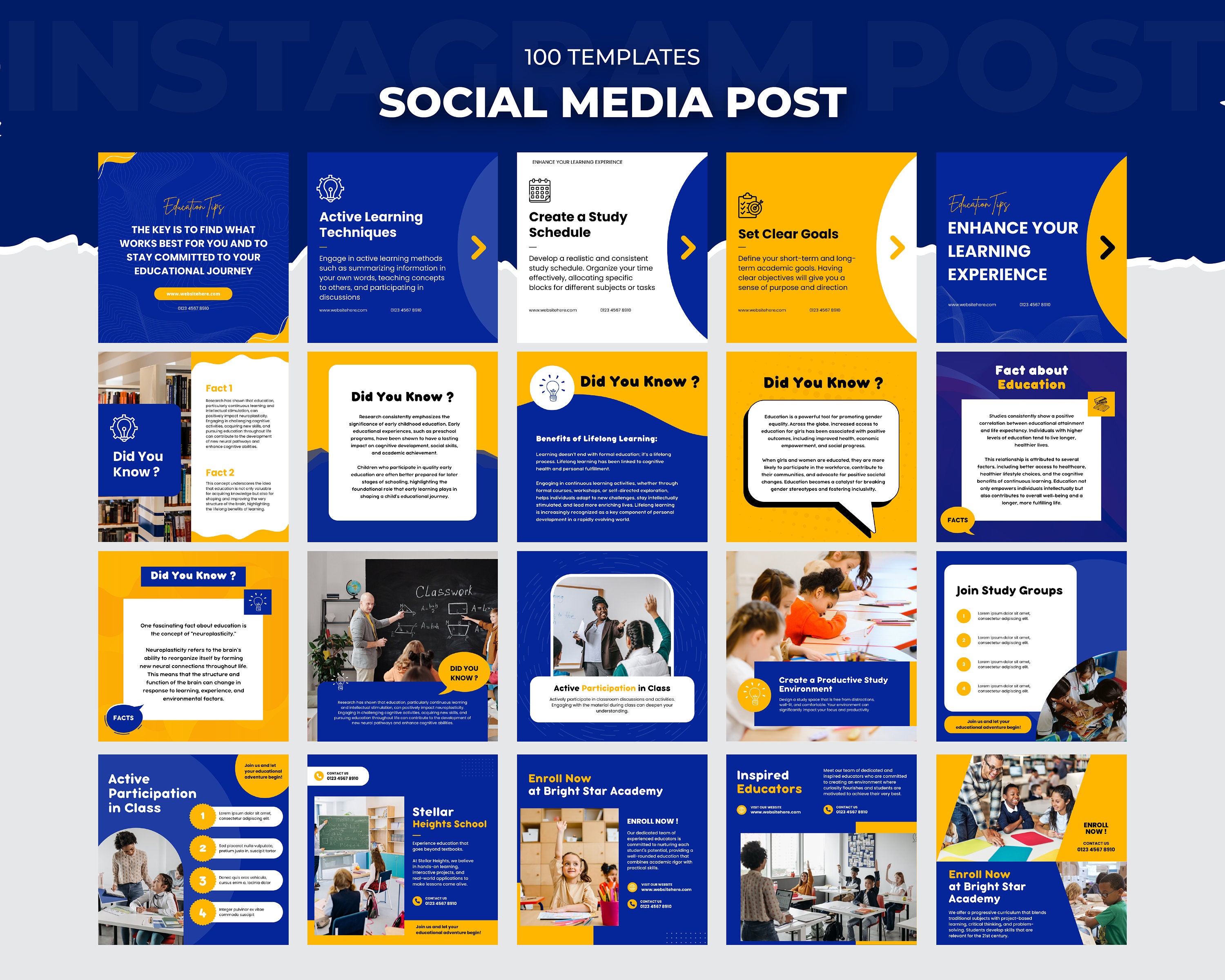 100 School Education Admission Social Media Template for Canva ...