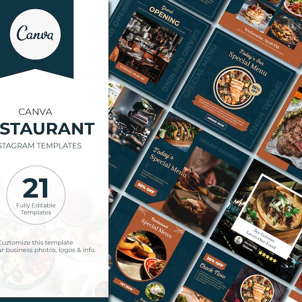 Instagram Template Canva Restaurant - Etsy