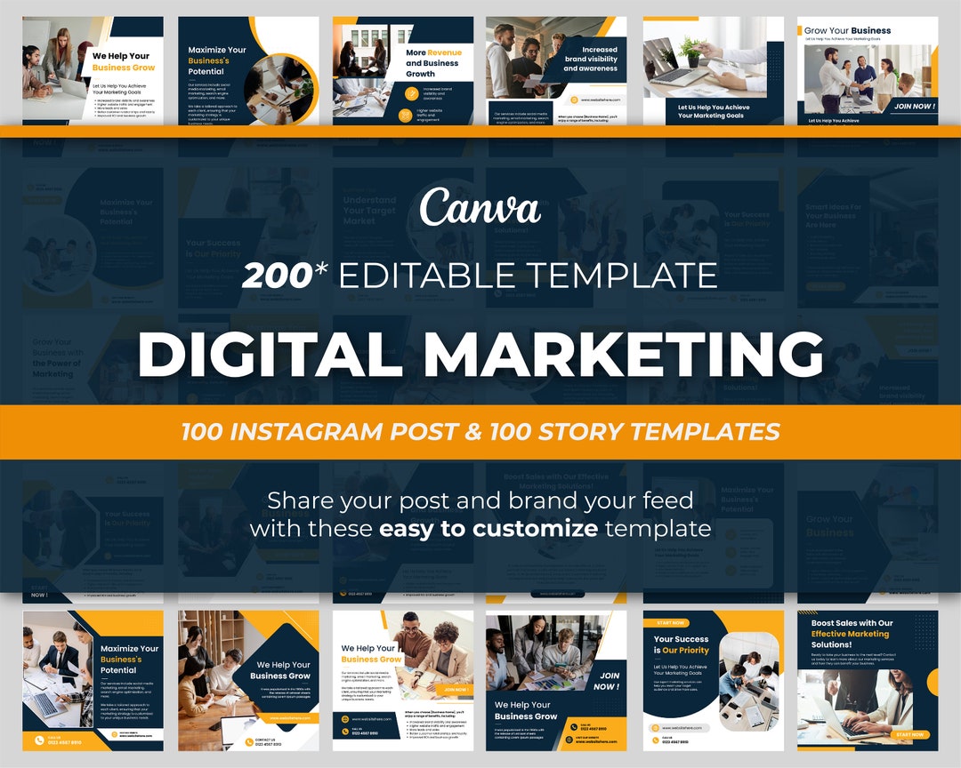 200 Digital Marketing Social Media Template for Canva Instagram Coach ...