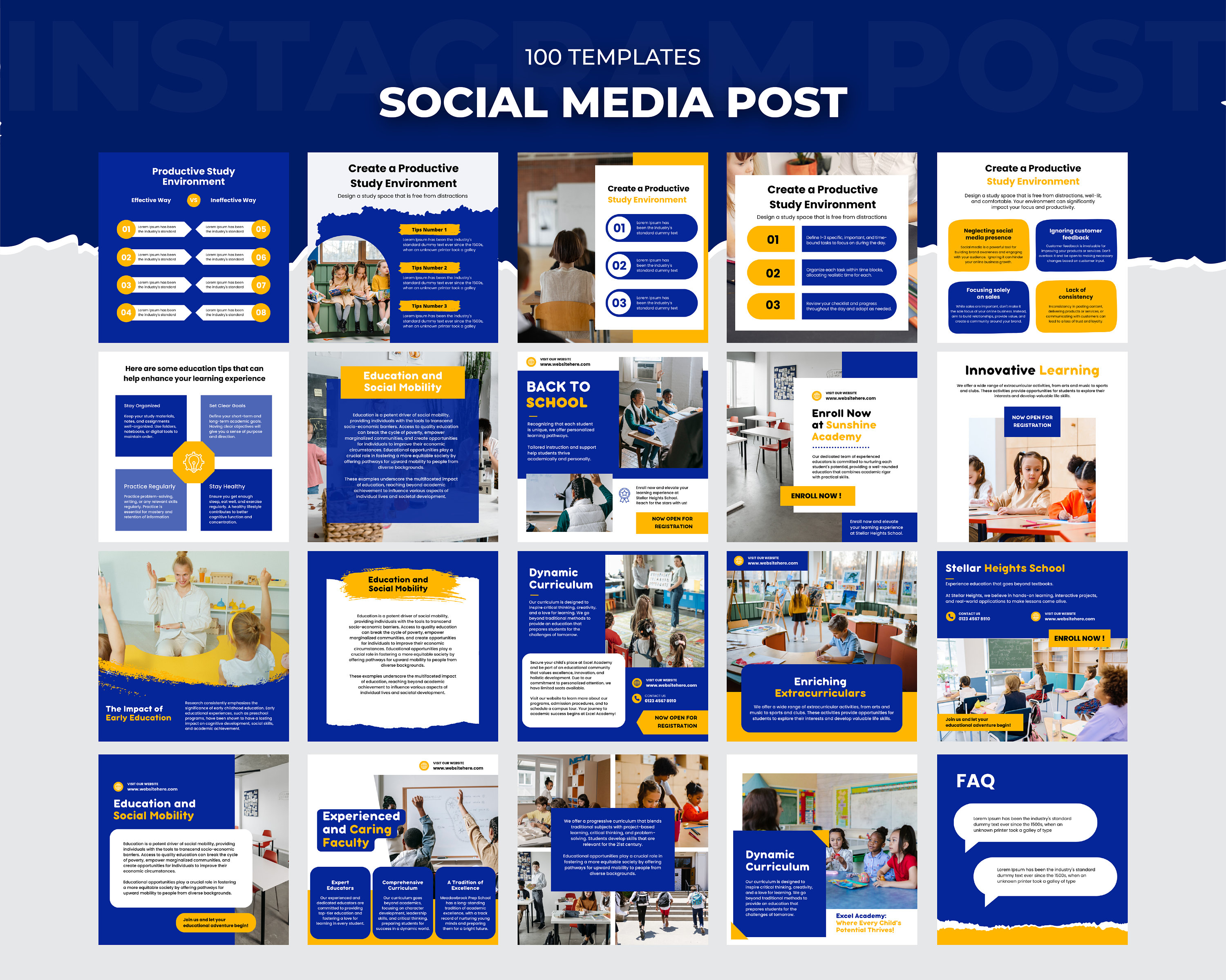 100 School Education Admission Social Media Template for Canva ...