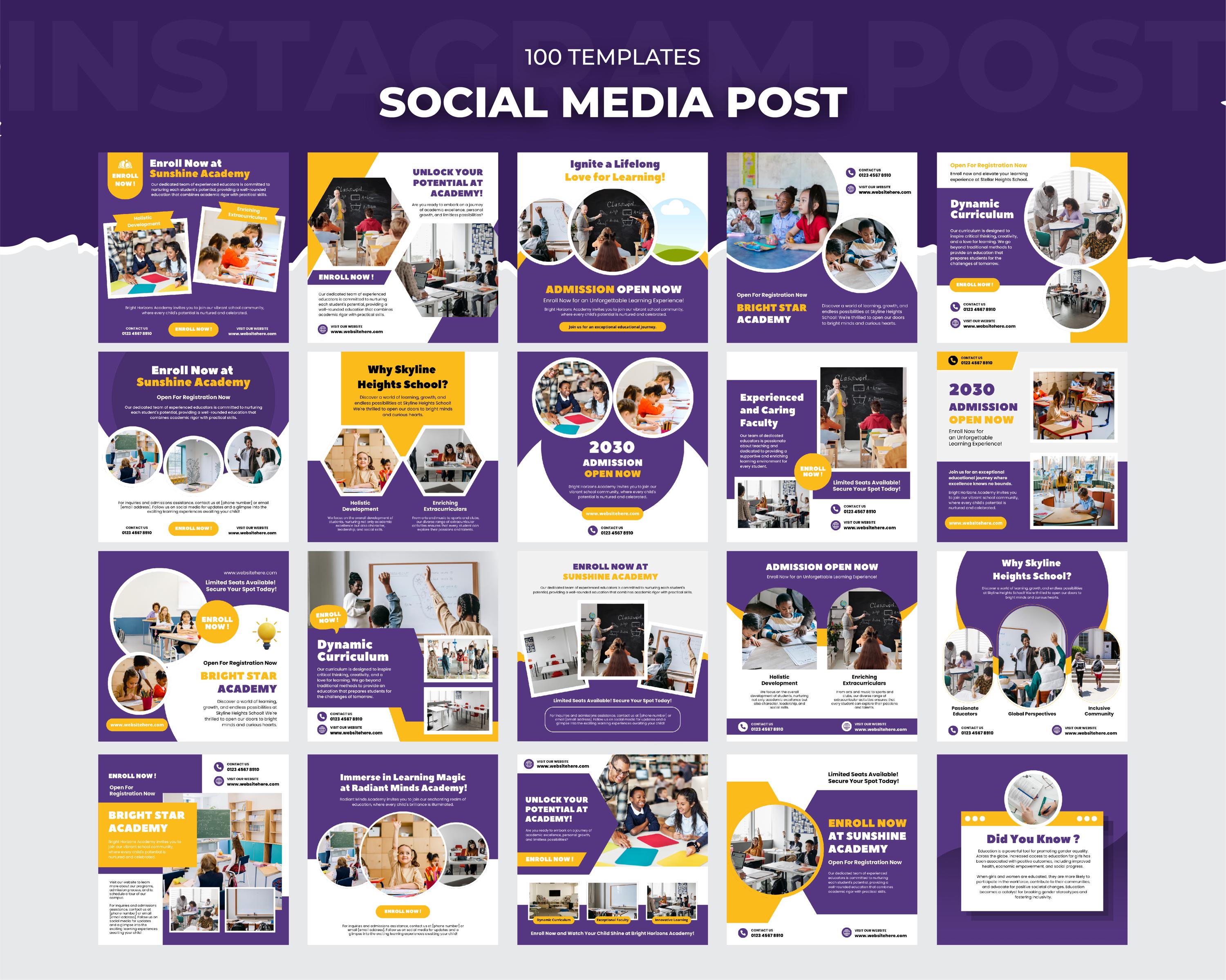 100 Education and School Social Media Template, Perfect for Instagram ...