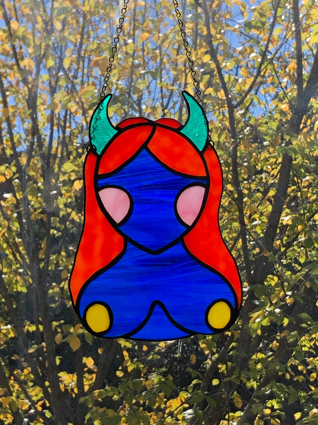 Red Head Alien Devil Stained Glass Window Art - Etsy