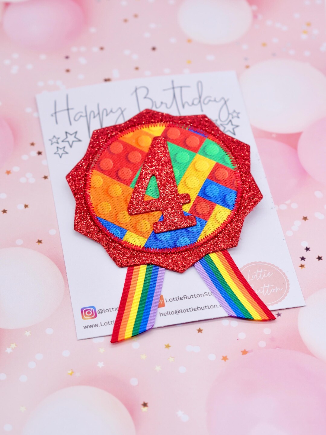 Building Brick Birthday Badge: Handmade Kids Party Rosette - Etsy UK