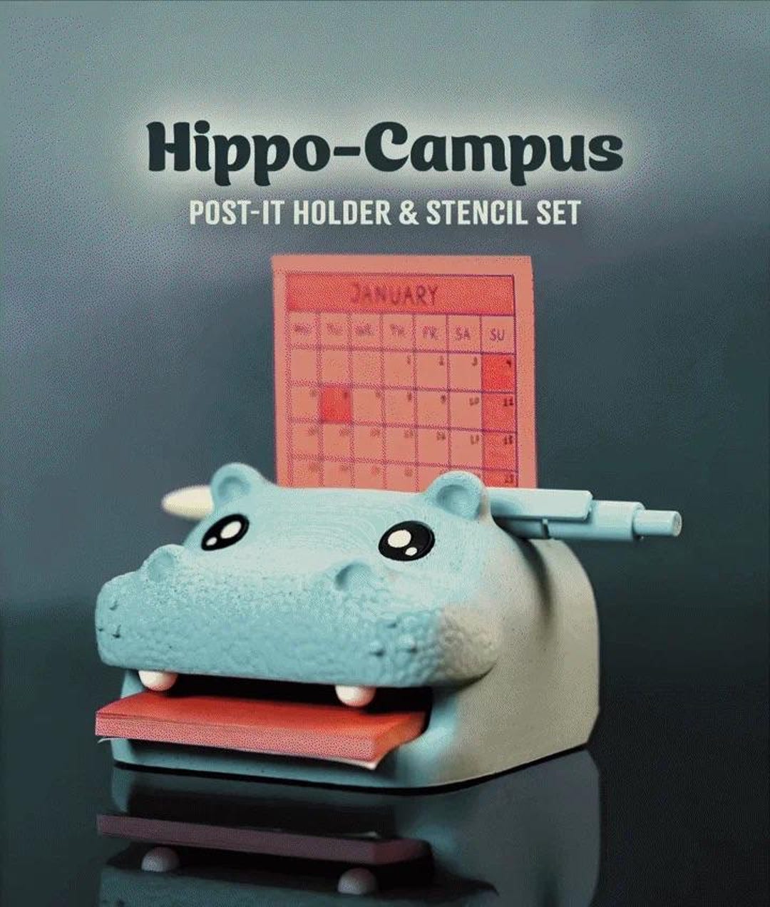 Hippo Sticky Note Holder With Stencils – Cute Desk Organizer, Post It ...