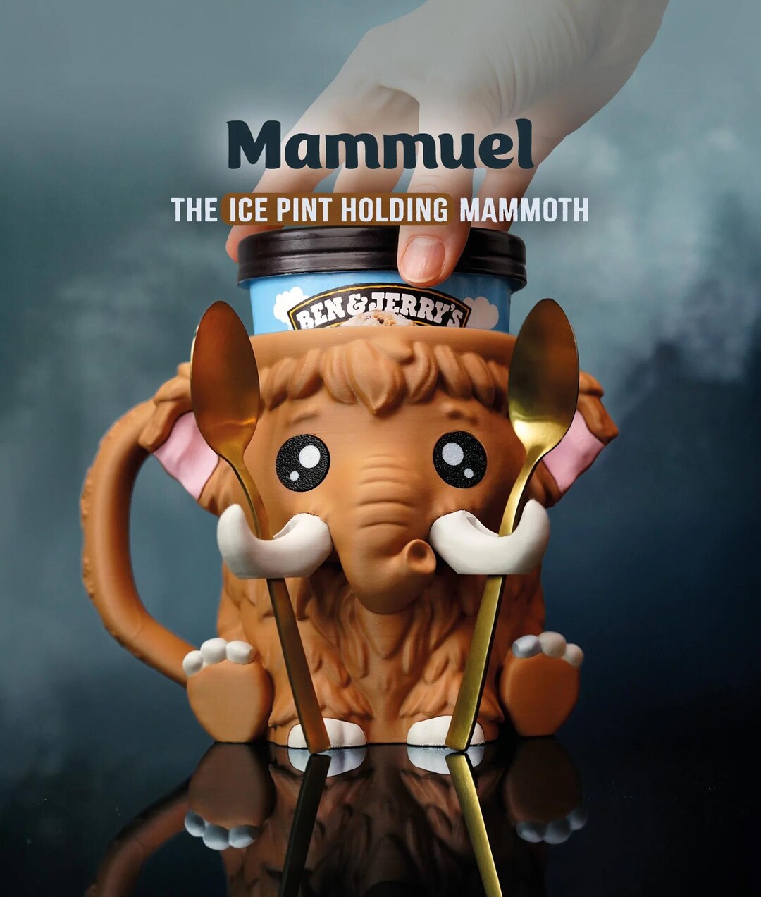 Mammuel the Mammoth – 3D Printed Ice Cream Pint Holder With Spoon ...