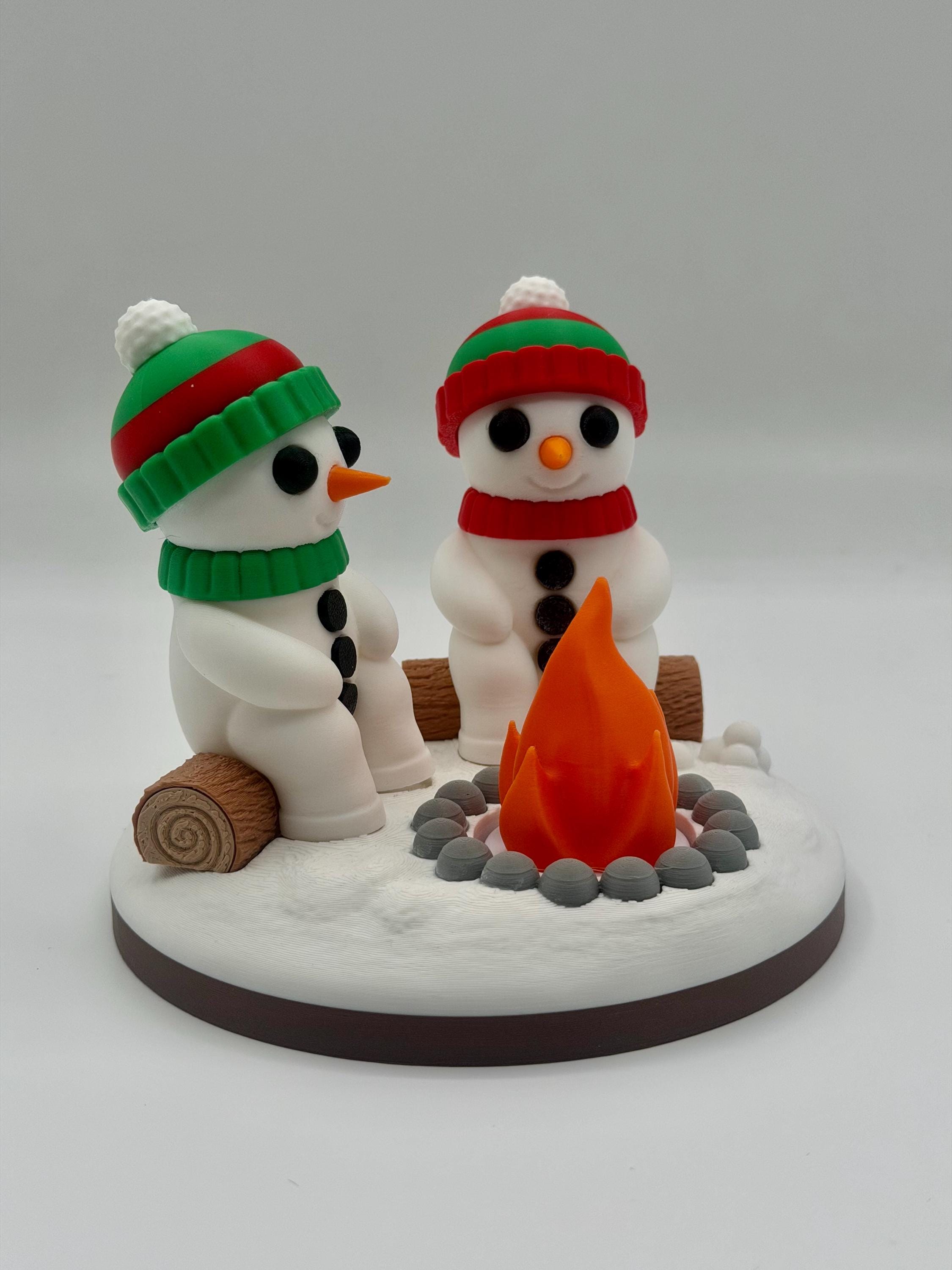 3D Printed Snowman Campfire Scene – Winter Decoration, Christmas ...