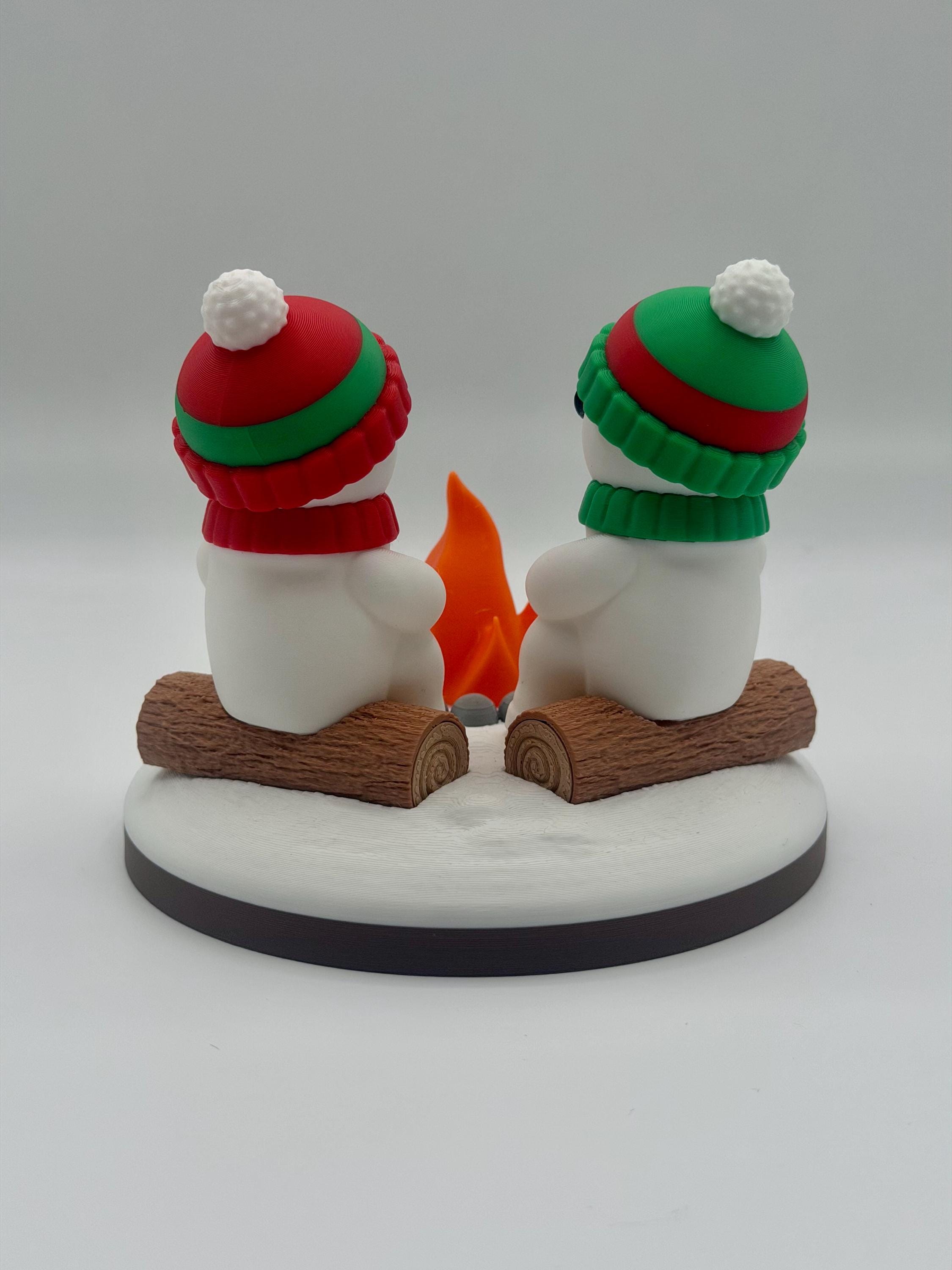 3D Printed Snowman Campfire Scene – Winter Decoration, Christmas ...