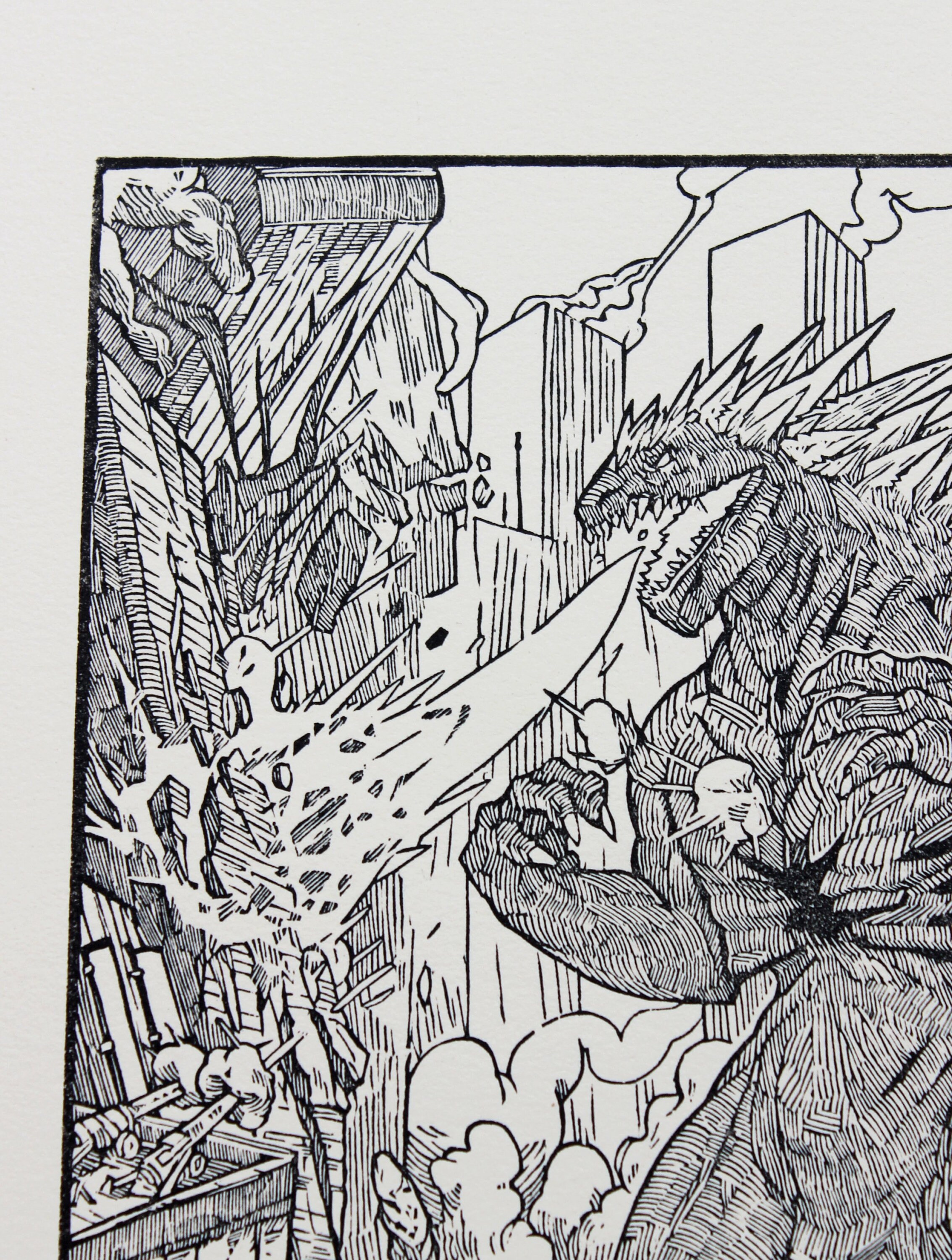 GODZILLA, Woodblock Print, 28x22 Cm - Etsy