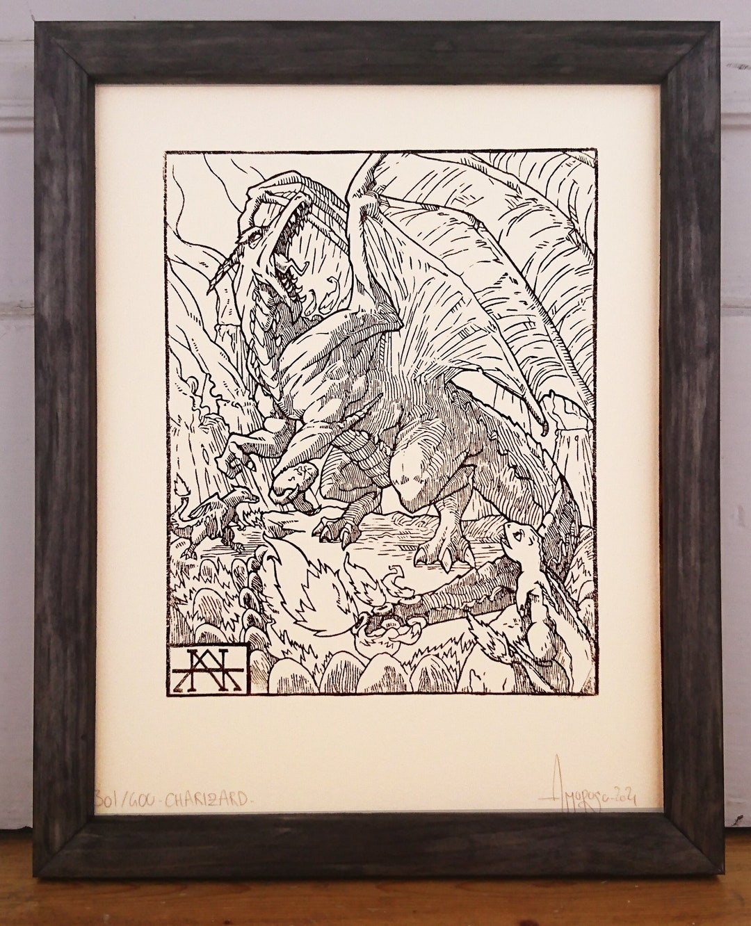 CHARIZARD Handmade Print With Frame 30x24 Cm - Etsy