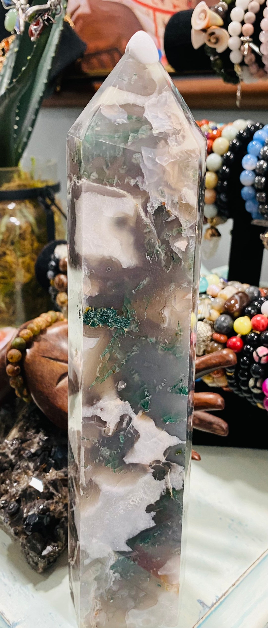 Moss Agate Tower - Etsy