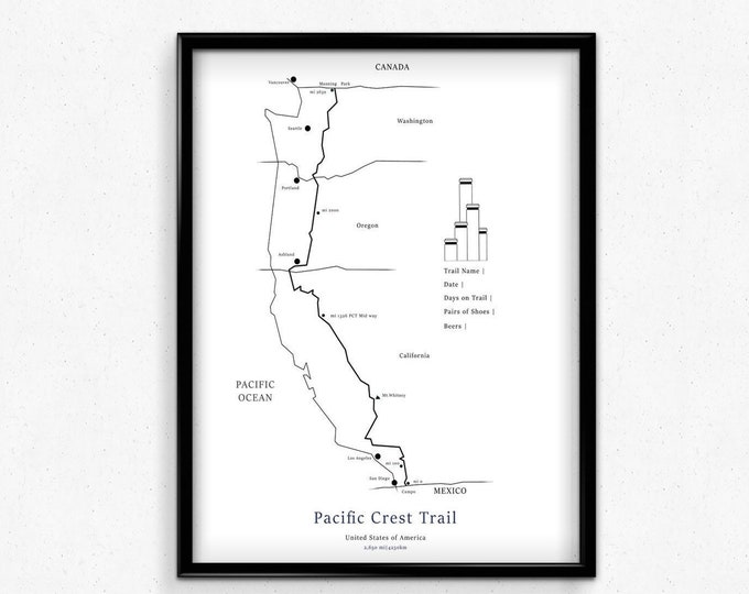 Pacific Crest Trail Map-pacific Crest Trail Hiking Map Print-pacific ...