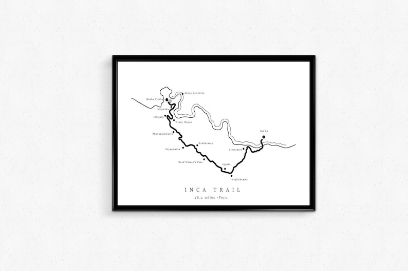 Inca Trail Poster | Hiking Map Peru | Machu Picchu | Souvenir Poster ...