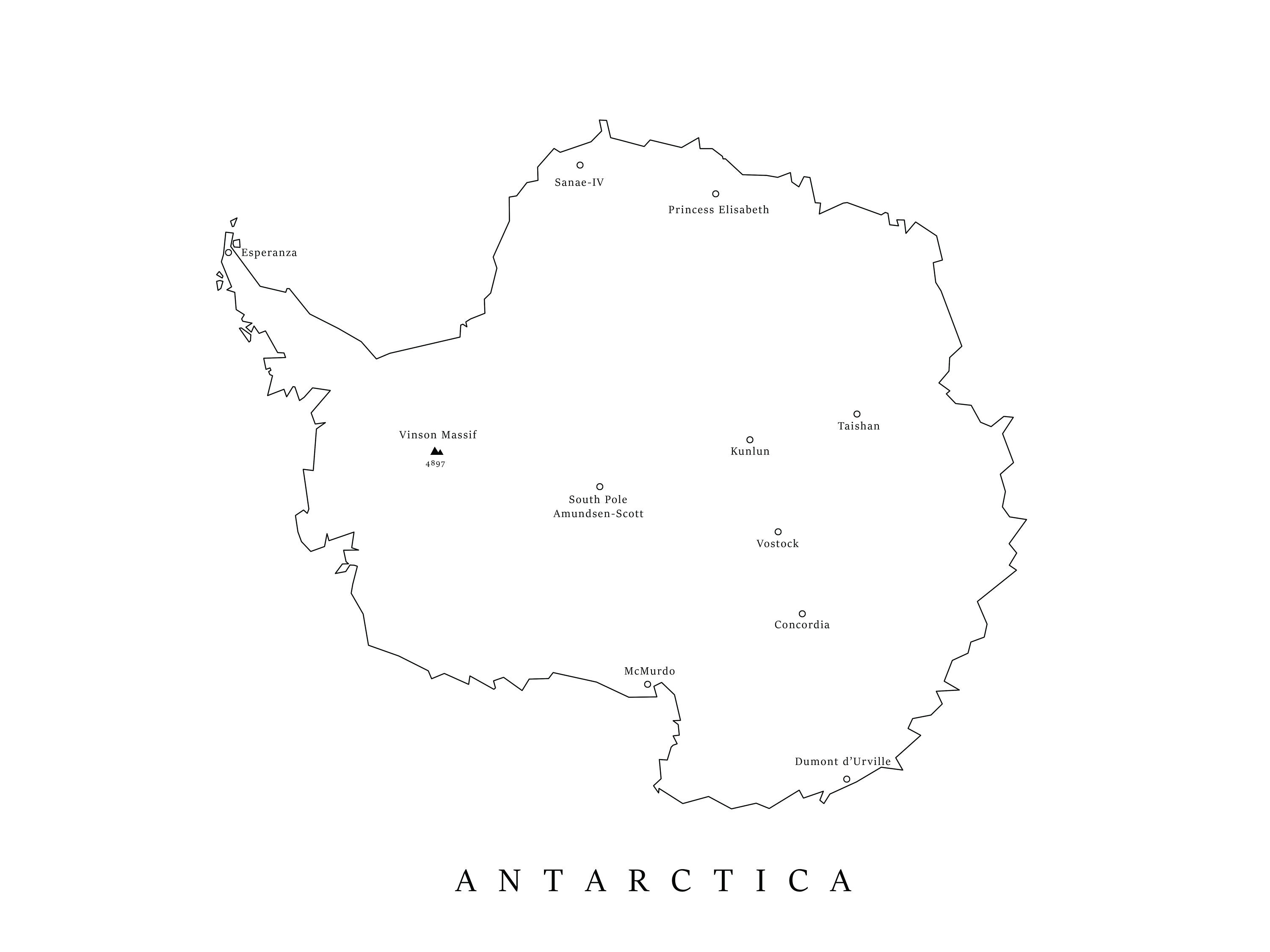 Antarctic Printable Map of Antarctica Adventure Poster White Continent ...