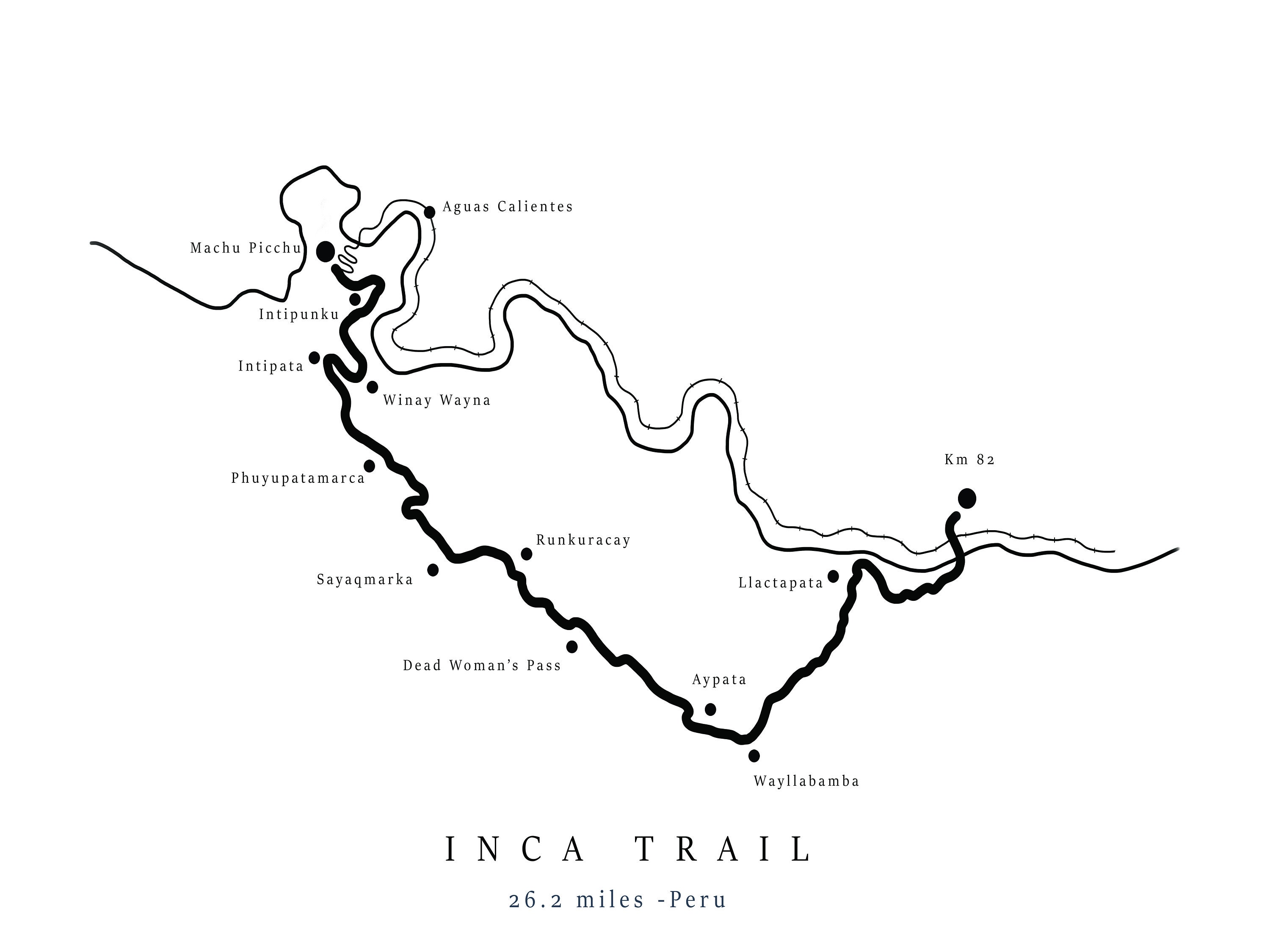 Inca Trail Poster | Peru Hiking Map | Machu Picchu | Souvenir Poster ...