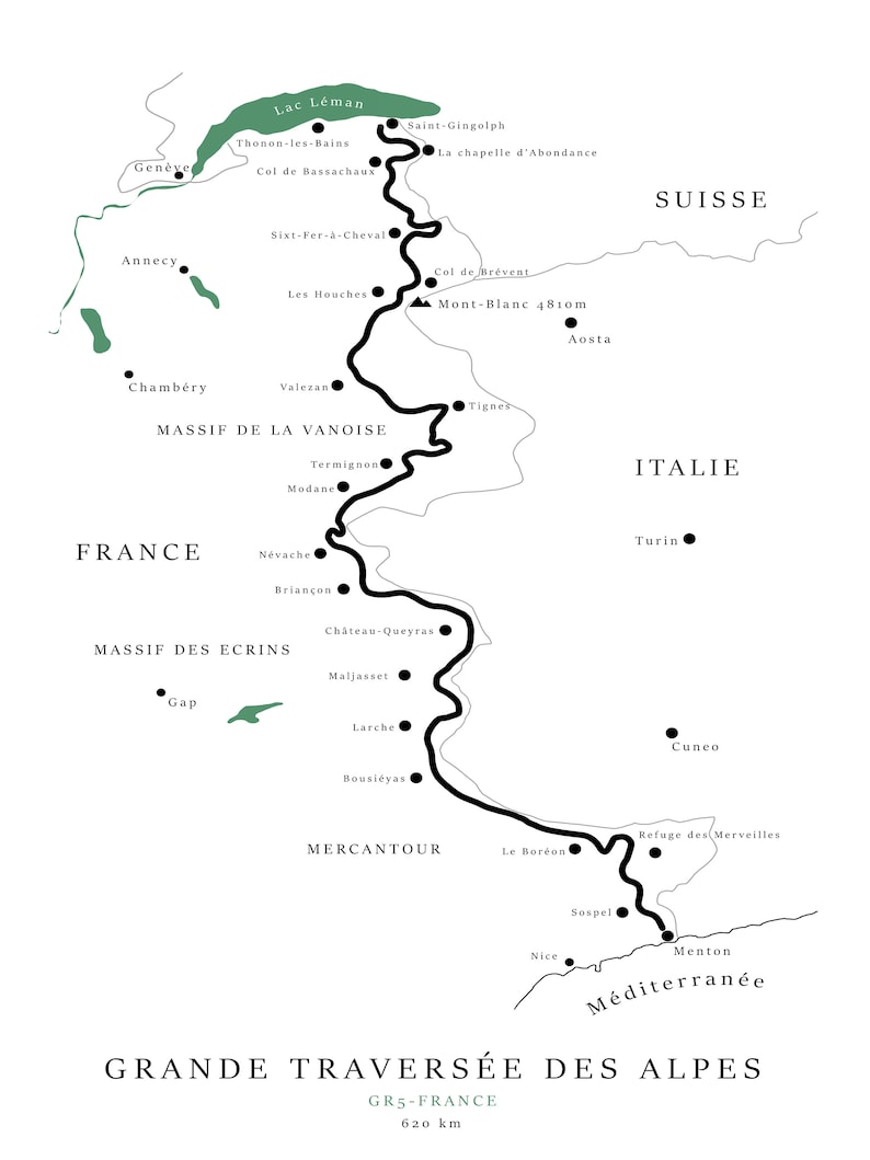 GR5 poster | Grande traversée des alpes | affiche de randonnée | gift ...