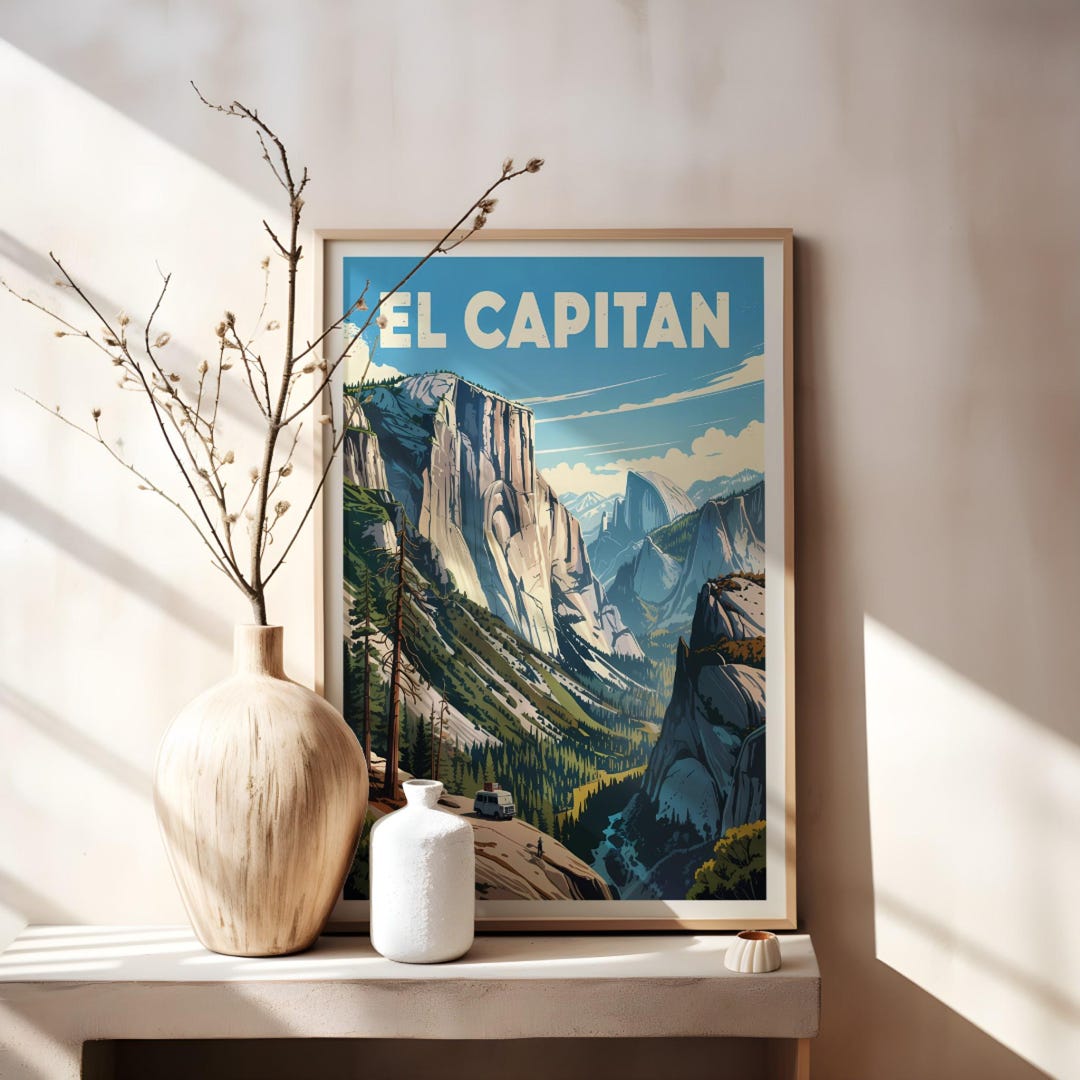 Yosemite National Park Poster – El Capitan & Half Dome Climbing Wall ...