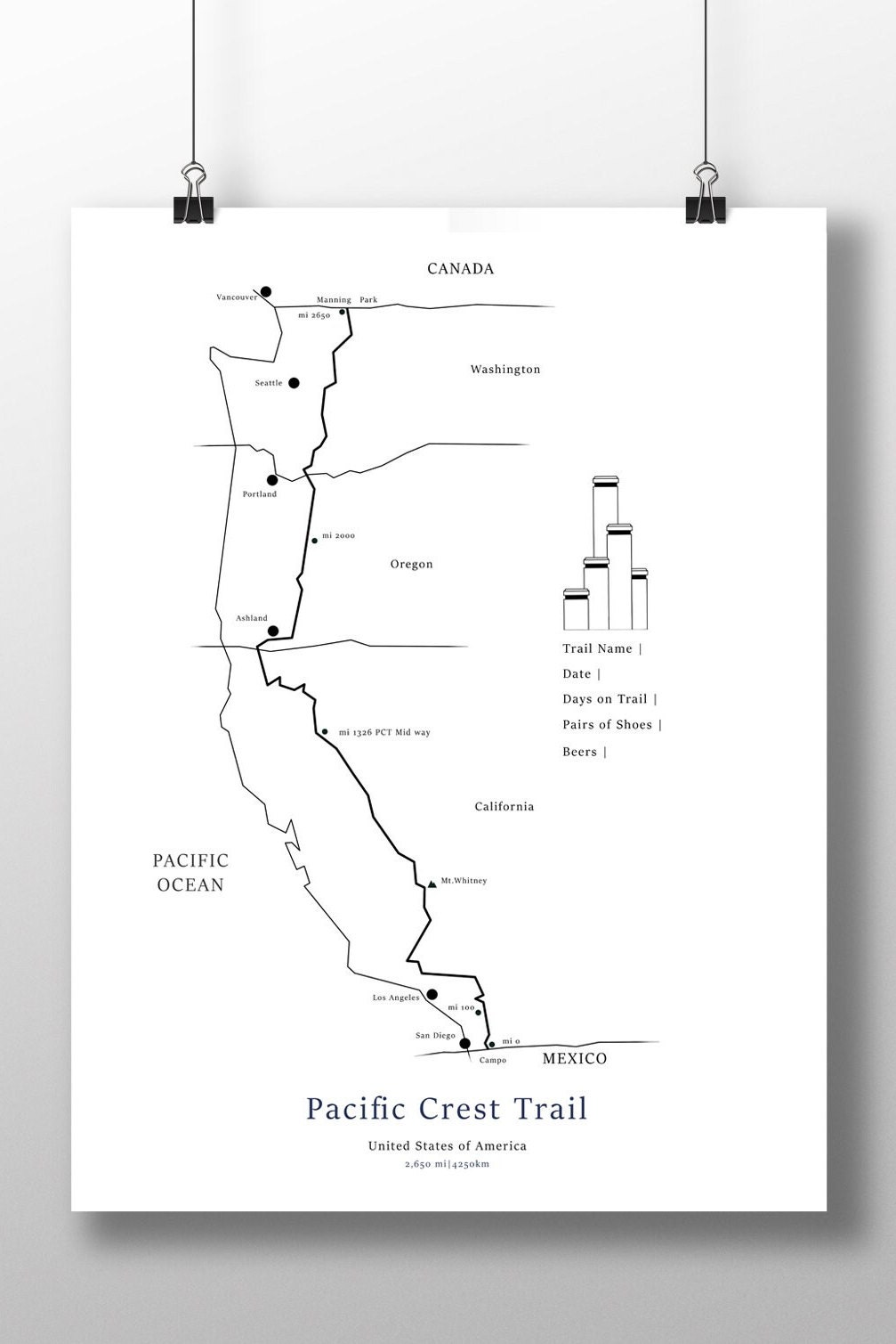 Pacific Crest Trail Poster | Printable Art | PCT | Trail Poster ...