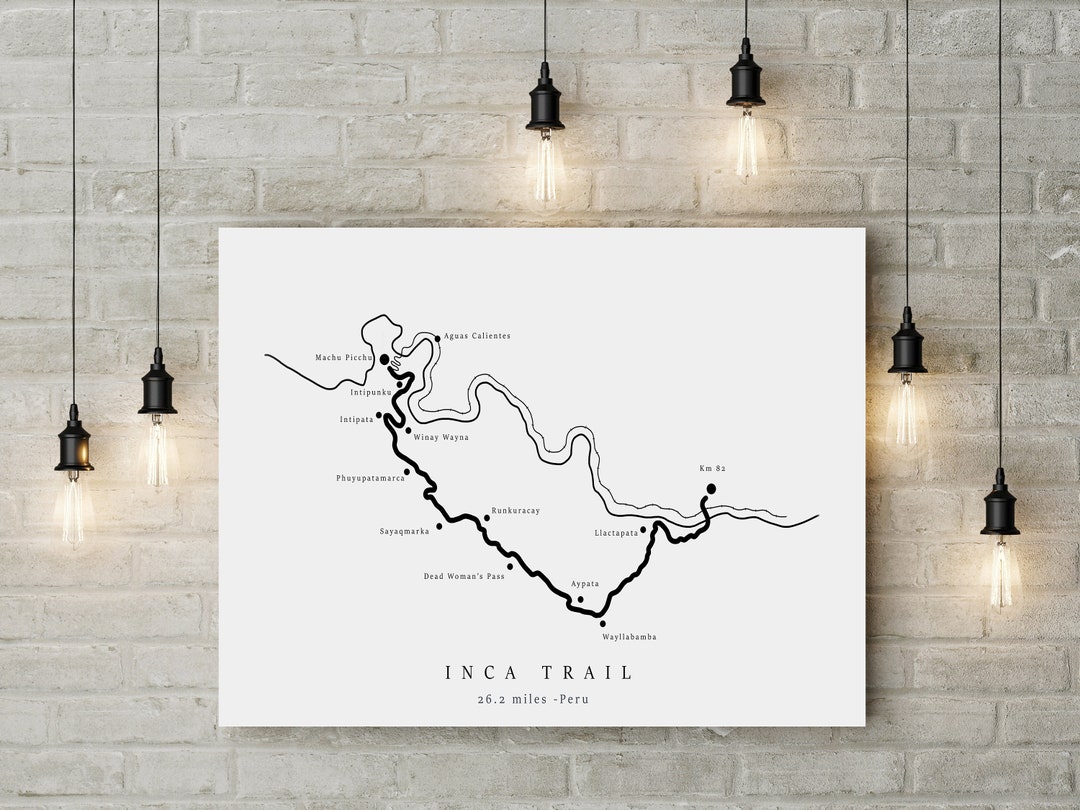 Inca Trail Poster | Peru Hiking Map | Machu Picchu | Souvenir Poster ...