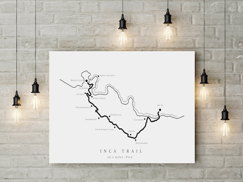 Inca Trail Poster | Hiking Map Peru | Machu Picchu | Souvenir Poster ...