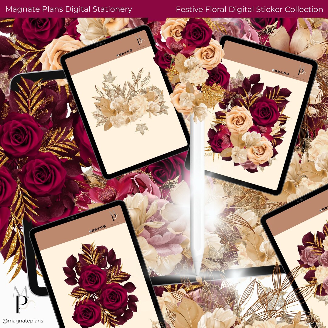 Festive Florals Digital Sticker Collection - Etsy