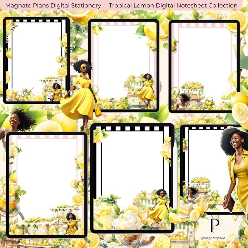 Tropical Lemon Digital Note Sheet Collection - Etsy