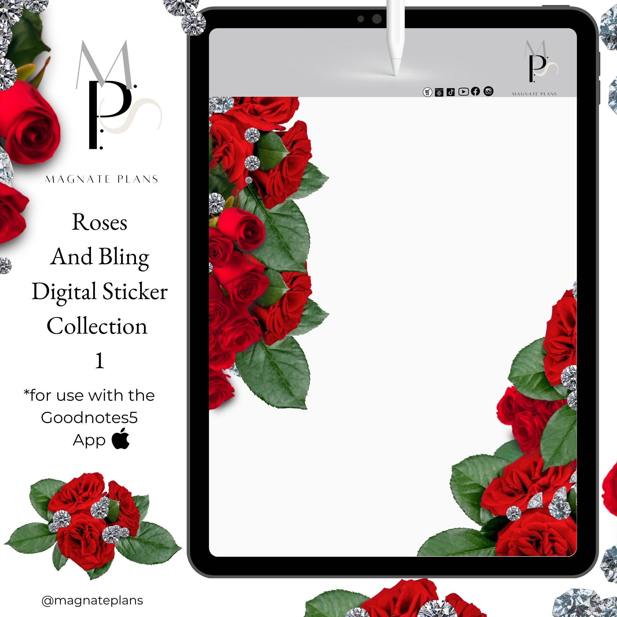 Roses and Bling Digital Sticker Collection 1 - Etsy