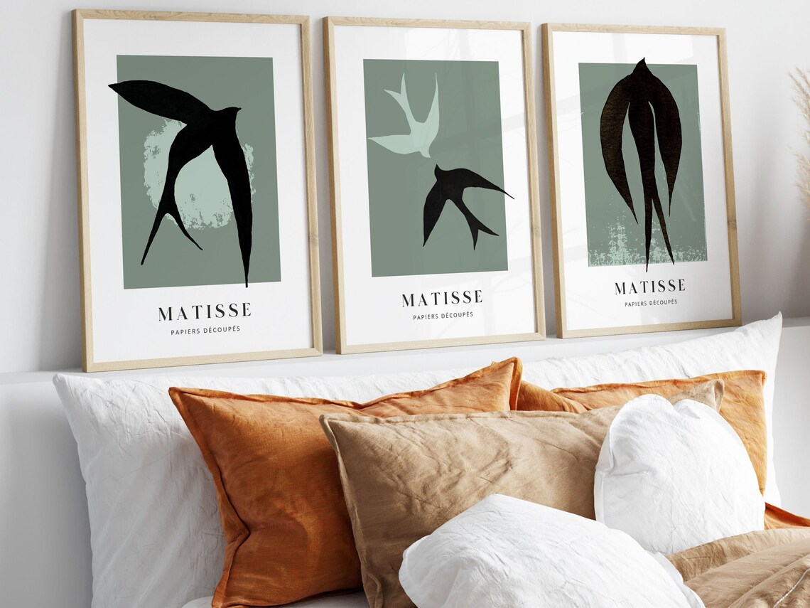 Matisse Print Set of 3 Wall Art · Birds Poster, Sage Green Wall Art ...