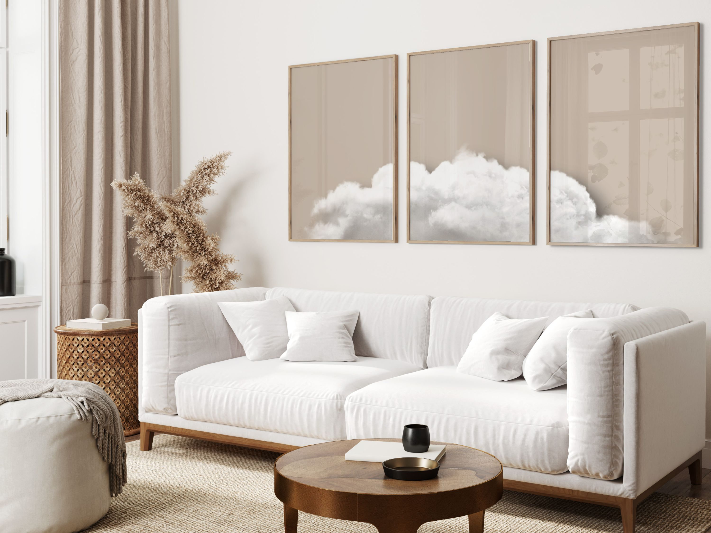 Set of 3 Beige Cloud Prints · Beige Aesthetic Decor, Above Bed Decor ...
