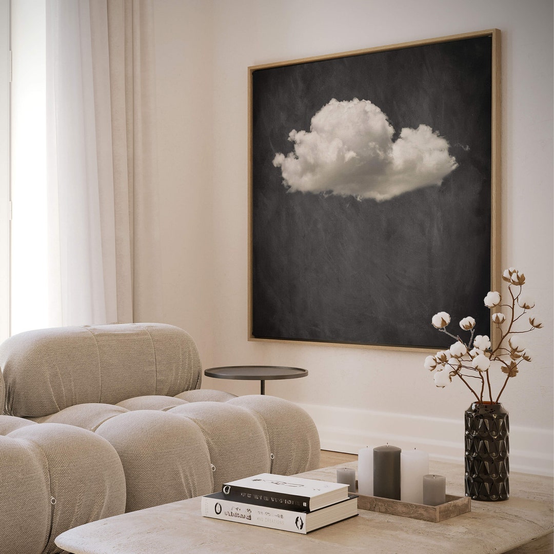 Square Grey Cloud Wall Art Canvas, Framed Canvas Print, Minimalist ...