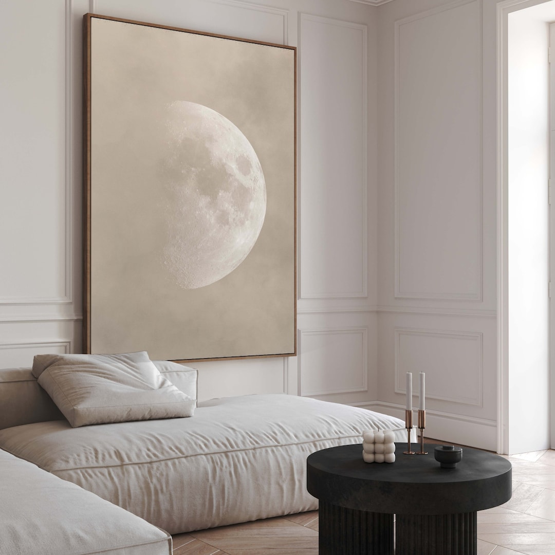Neutral Moon Canvas Wall Art, Minimalist Living Room Decor, Bedroom ...