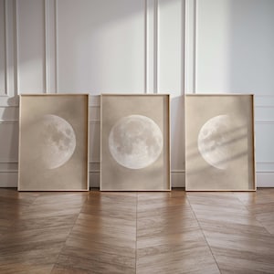 Beige Moon Wall Art Prints, Set of 3 Prints, Living Room Decor, Moon ...