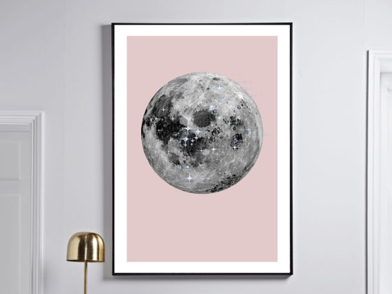 Moon Poster Pink Wall Art Moon Art Print Modern Wall Art - Etsy