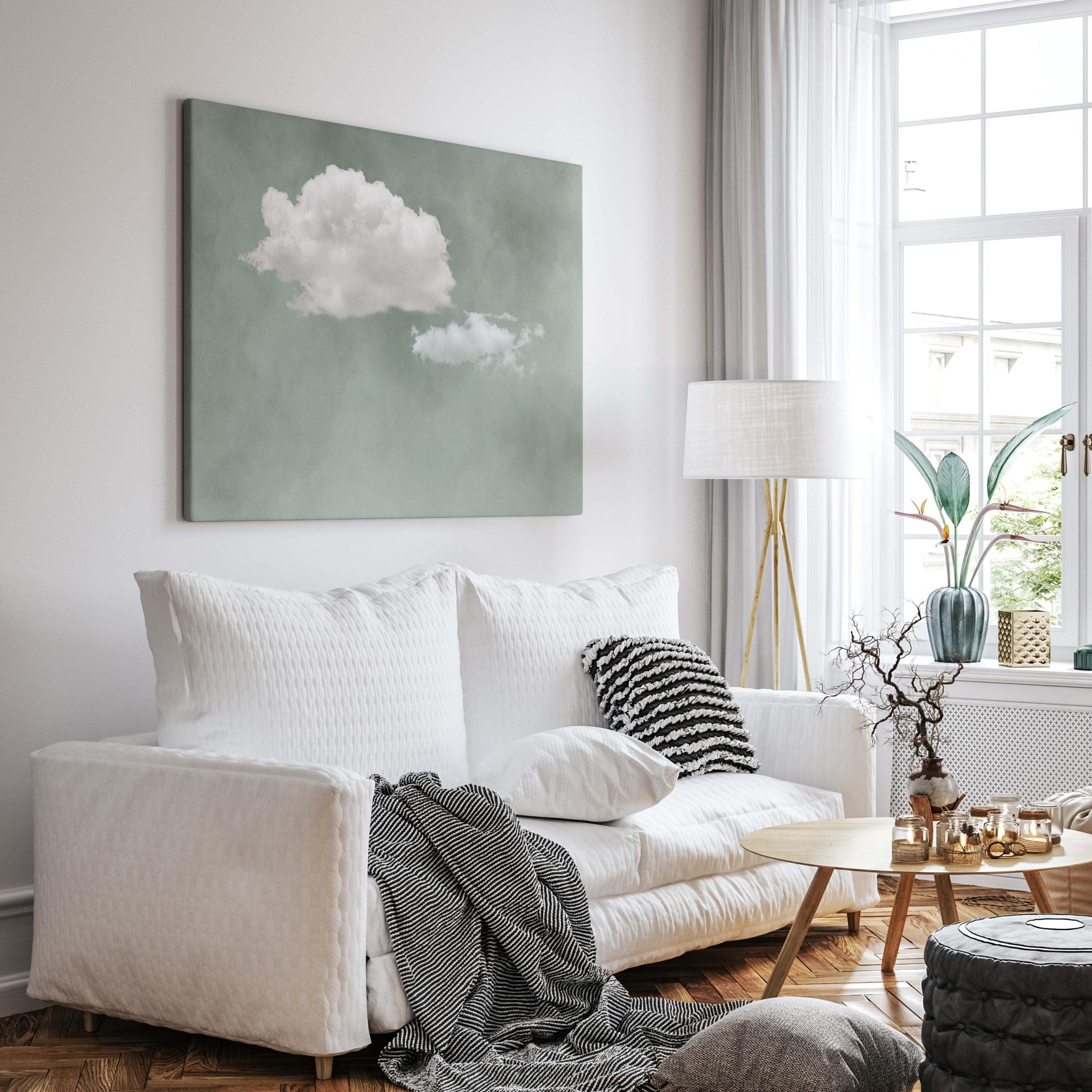 Sage Green Clouds Canvas Wall Art, Floating Framed Art, Giclée Print ...