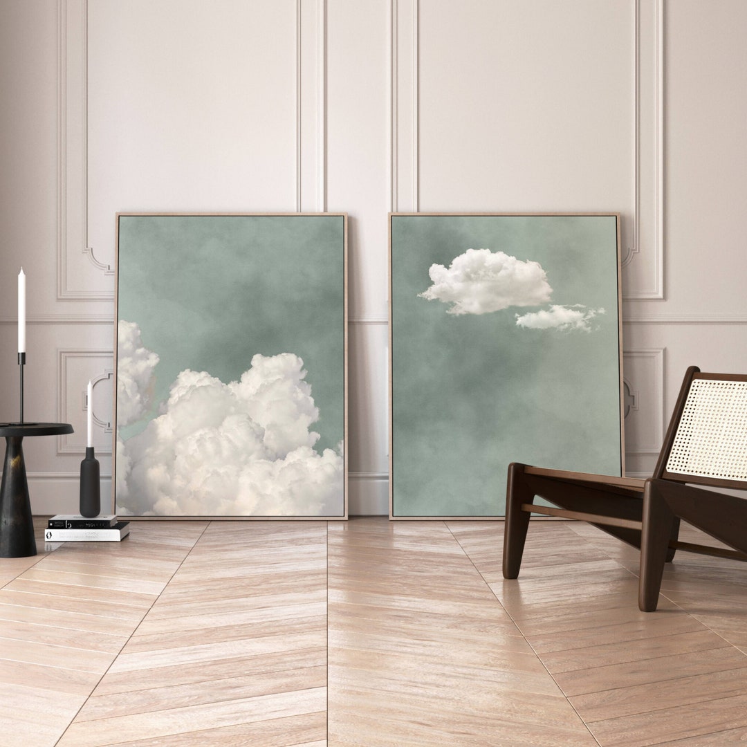 Sage Green Clouds Canvas Wall Art, Set of 2 Floating Frame, Extra Large ...