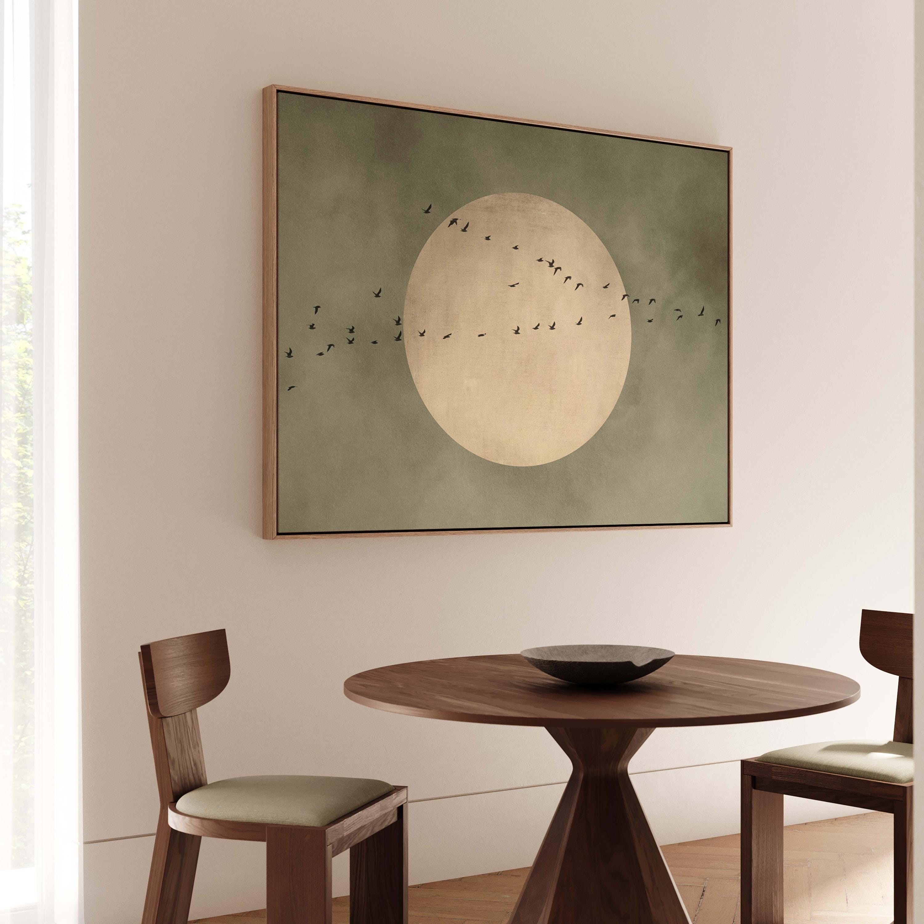 Sage Green Birds Canvas Wall Art, Floating Framed Moon Print ...