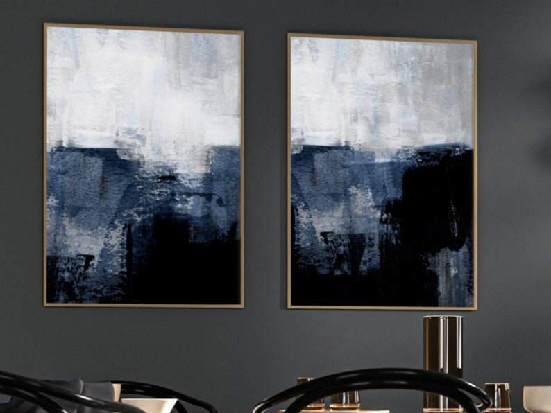 Navy Blue Abstract Art Prints · Set of 2 Prints · Acrylic Painting ...