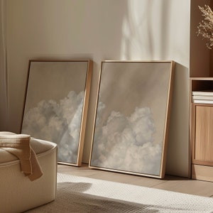 Beige Clouds Canvas Wall Art, Set of 2 Floating Frame, Extra Large ...