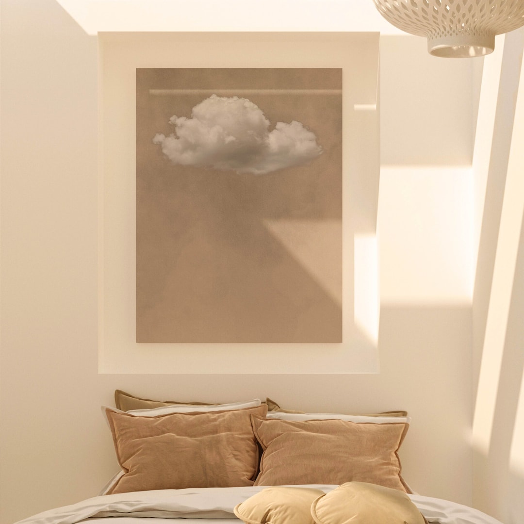 Neutral Cloud Wall Decor Over the Bed, Above Bed Art, Minimalist Canvas Wall Art, Framed Beige ...