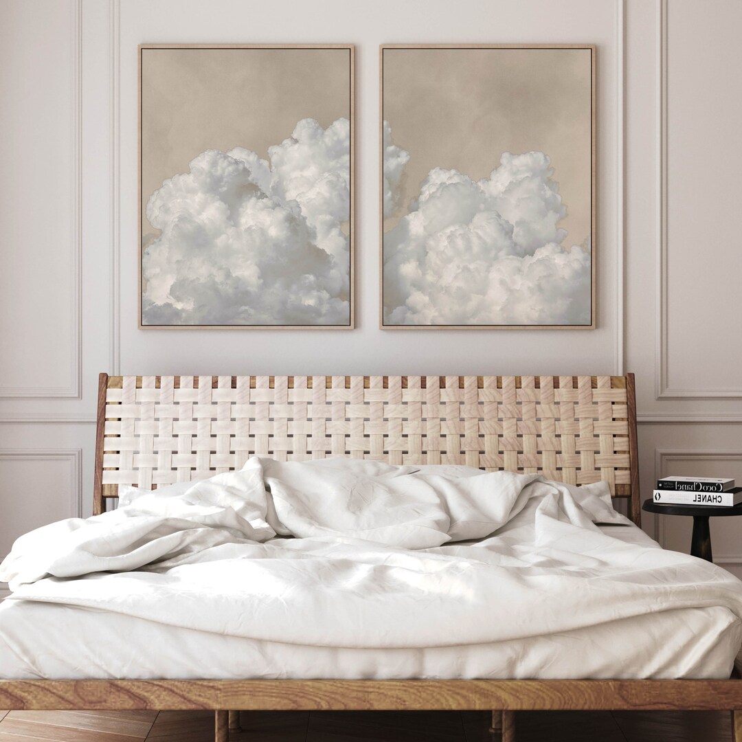 Beige Clouds Canvas Wall Art, Set of 2 Floating Frame, Extra Large ...