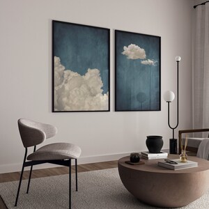 Blue Clouds Wall Art Prints, Set of 2 Prints, Moody Wall Art ...