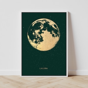 Emerald Green Moon Print · Green and Gold Wall Art · Moon Poster · Gold ...