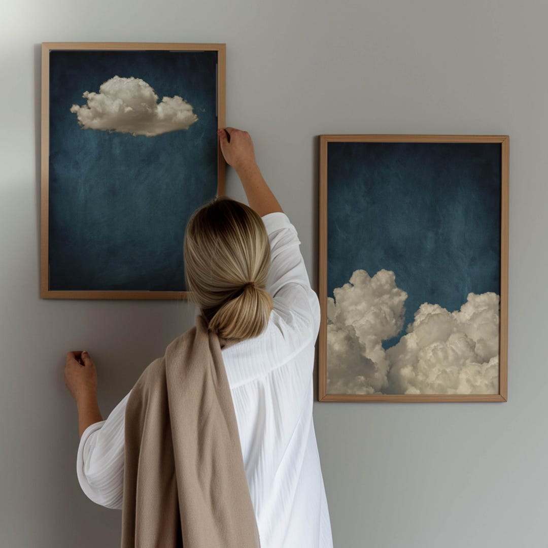 Moody Vintage Clouds Wall Art Prints, Dark Blue Set of 2 Prints ...