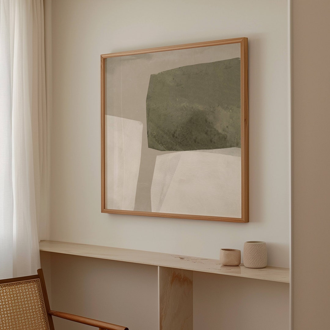 Olive Green Abstract Square Wall Art Print, Abstract Painting ...