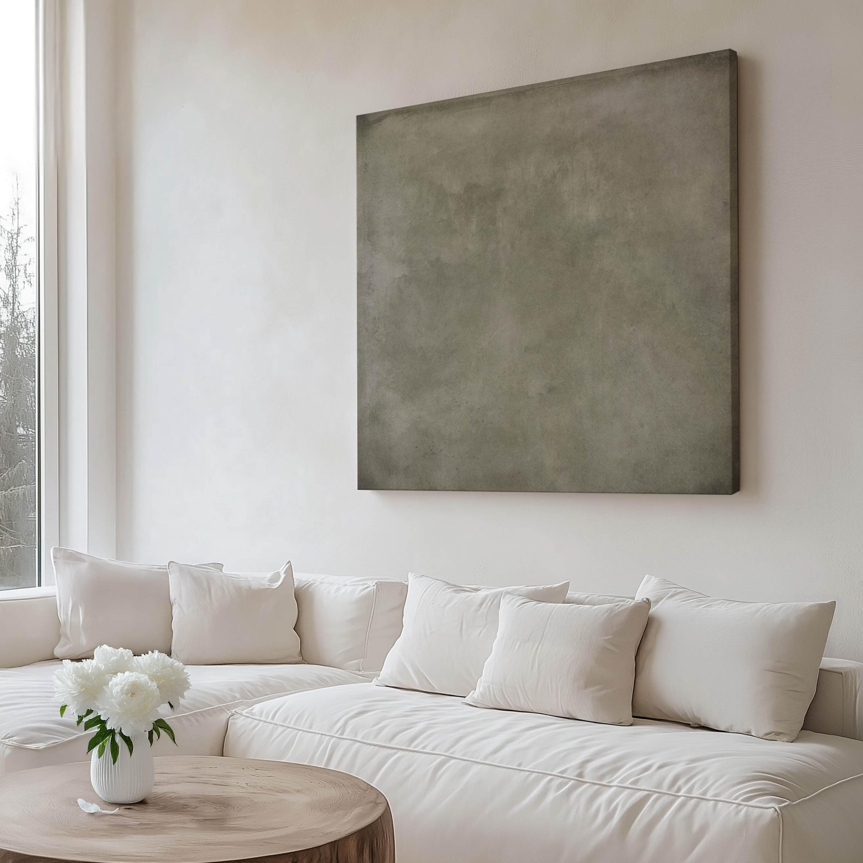 Minimalist Sage Green Canvas Wall Art, Wabi Sabi Square Print, Abstract ...