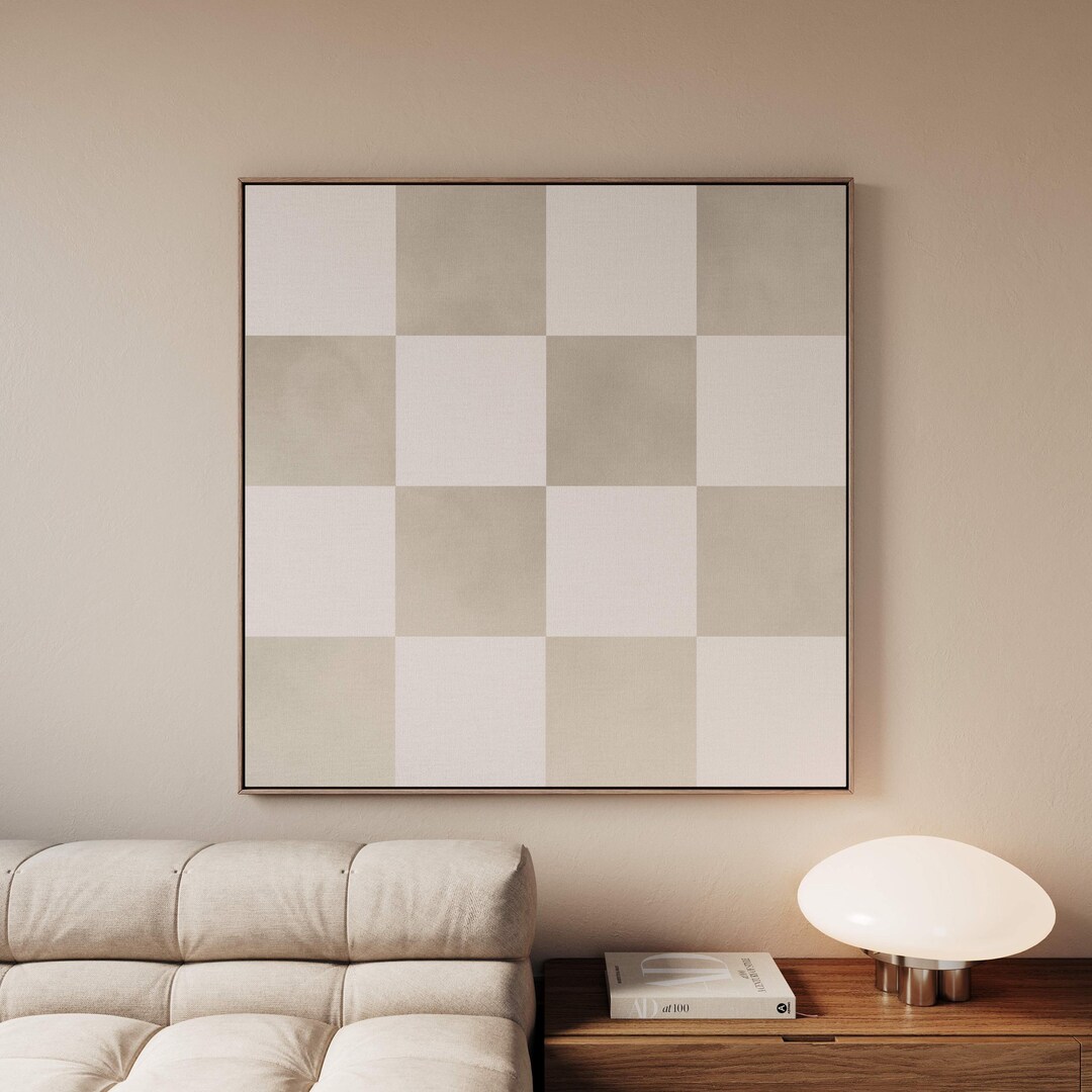 Beige Square Checkered Wall Art, Canvas Print, Abstract Art, Minimalist ...